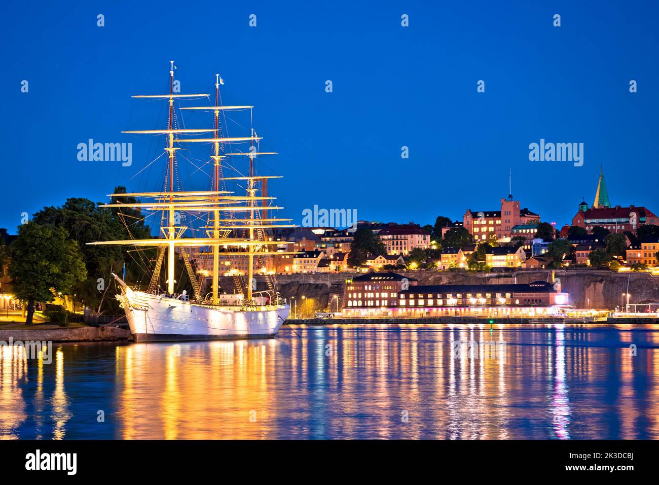 City of Stockholm harbor and waterfront evening view, capital of Sweden ...