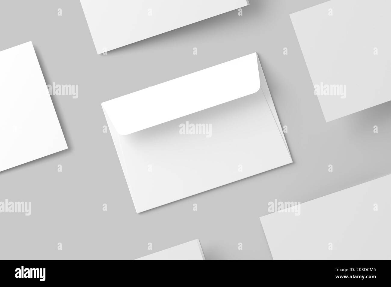 A4 A5 A6 Landscape Folded Invitation Card With Envelope 3D Rendering ...