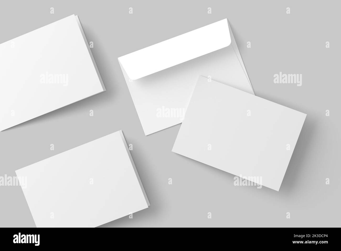 A4 A5 A6 Landscape Folded Invitation Card With Envelope 3D Rendering ...