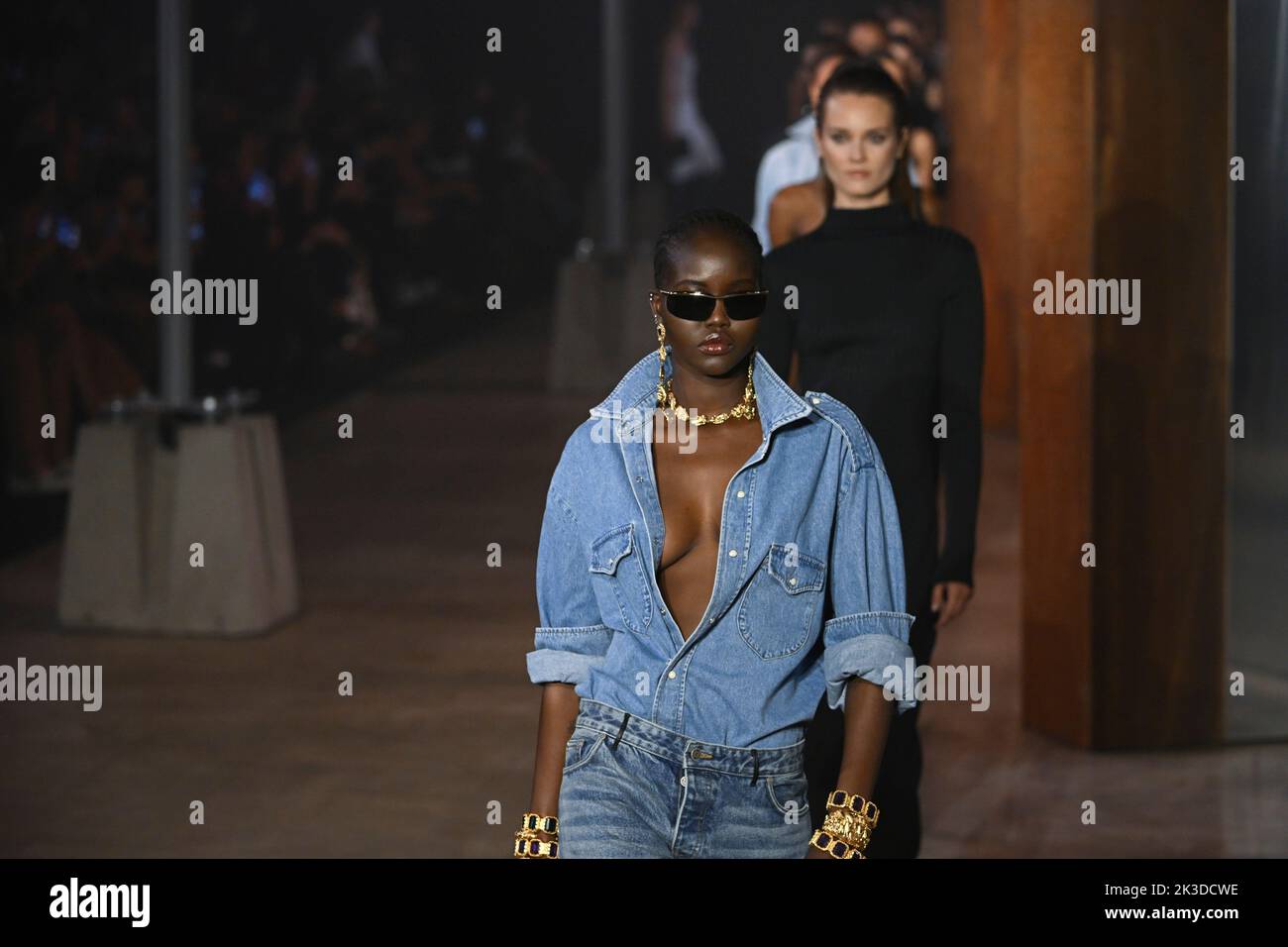 A model walks on the runway at the Bally fashion show during the Spring ...