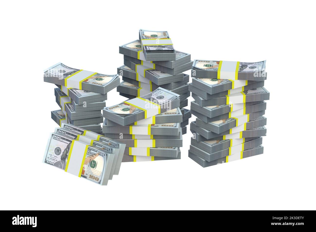 Dollar banknotes isolated on white background. Stack of money. Heap of ...