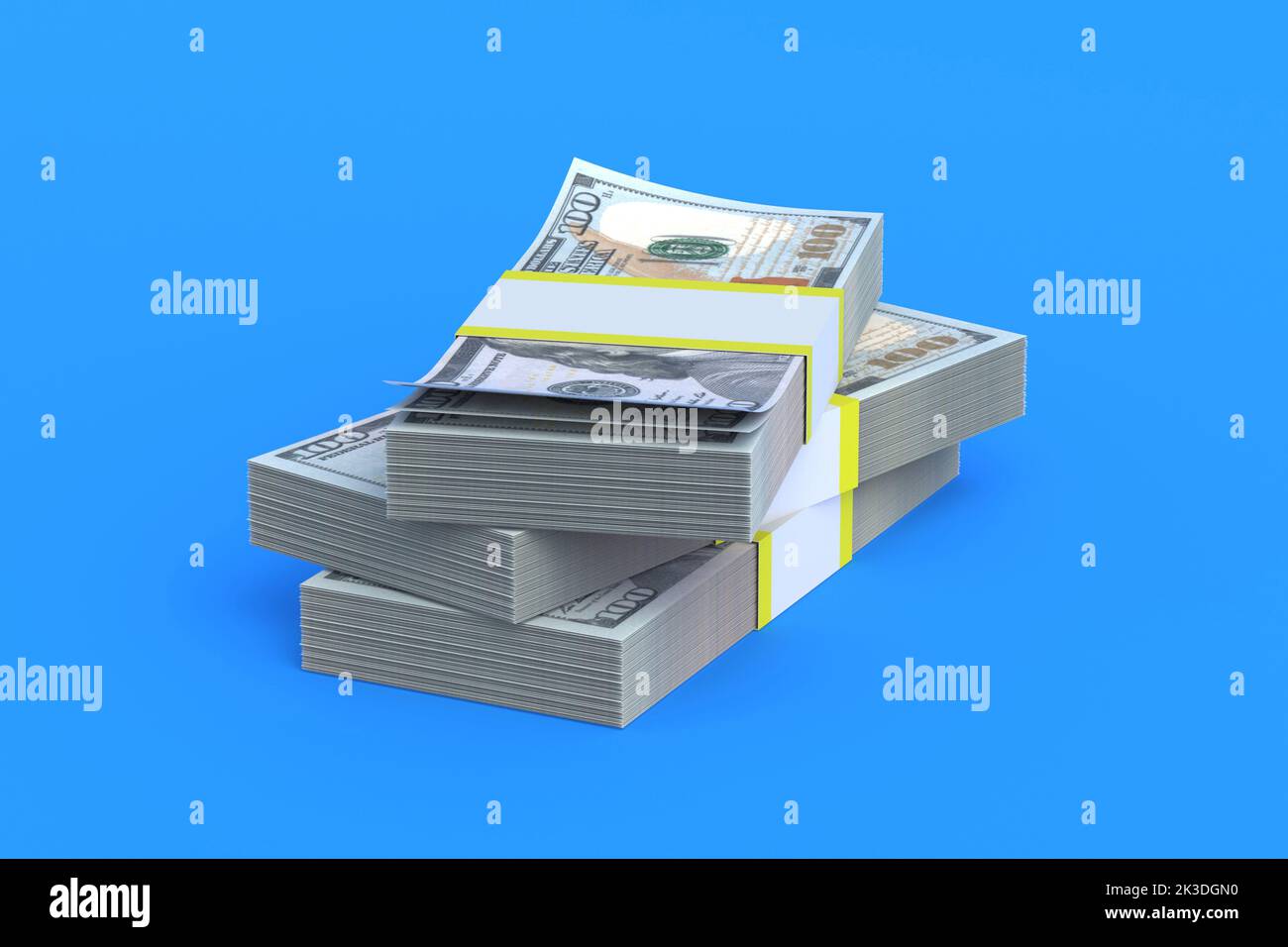 Stack of new dollar banknotes on blue background. 3d render Stock Photo ...