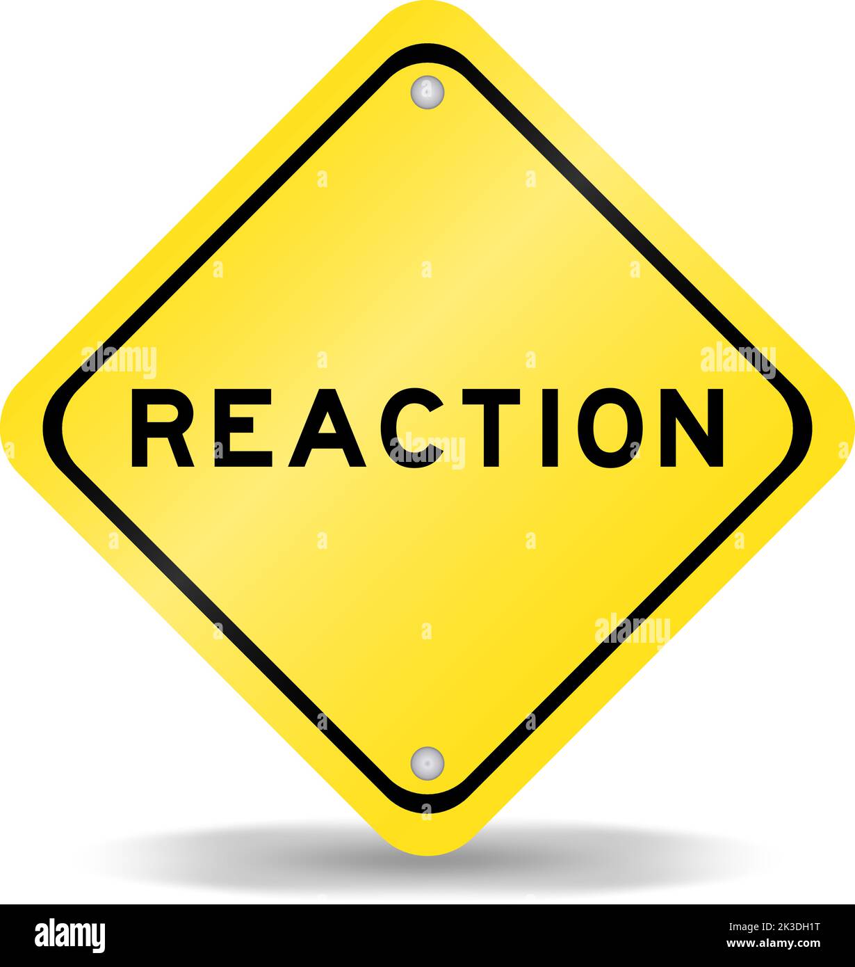 Yellow color transportation sign with word reaction on white background ...