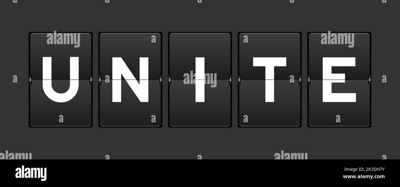 Black color analog flip board with word unite on gray background Stock ...