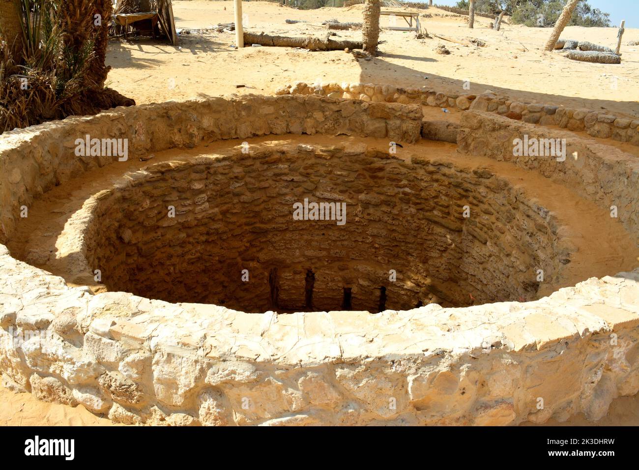 A closeup shot of the Prophet Moses Springs water well in the Sinai ...