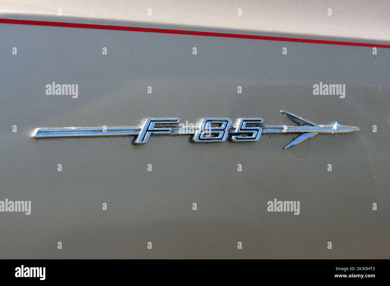 The Chrome car logos and emblems at the car show at Holiday Camplands ...