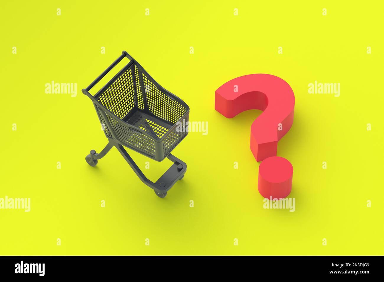 Modern market cart near question mark. Shopping concept. Purchase ...