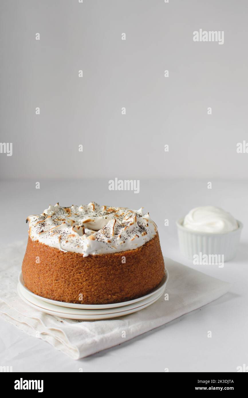 Homemade bundt cake with a toasted meringue topping Stock Photo - Alamy