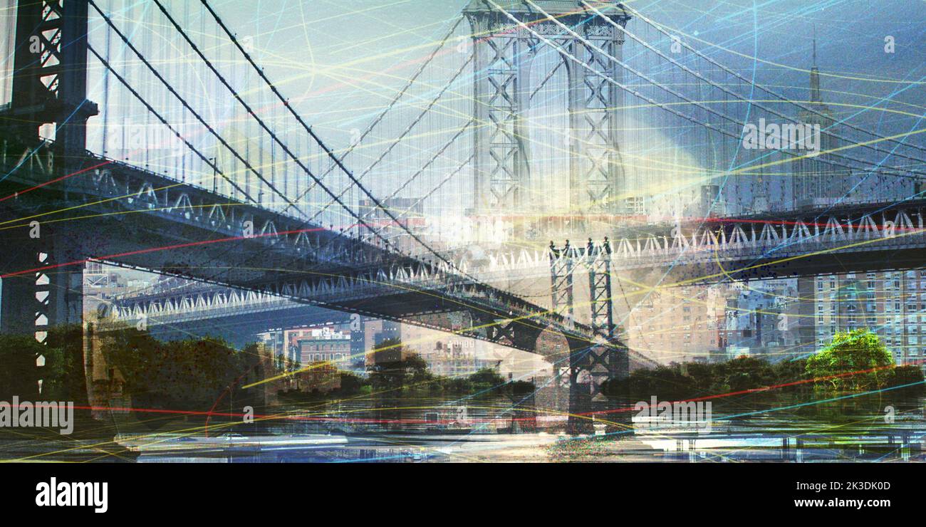 NYC Composition. Manhattan bridge. 3D rendering Stock Photo - Alamy