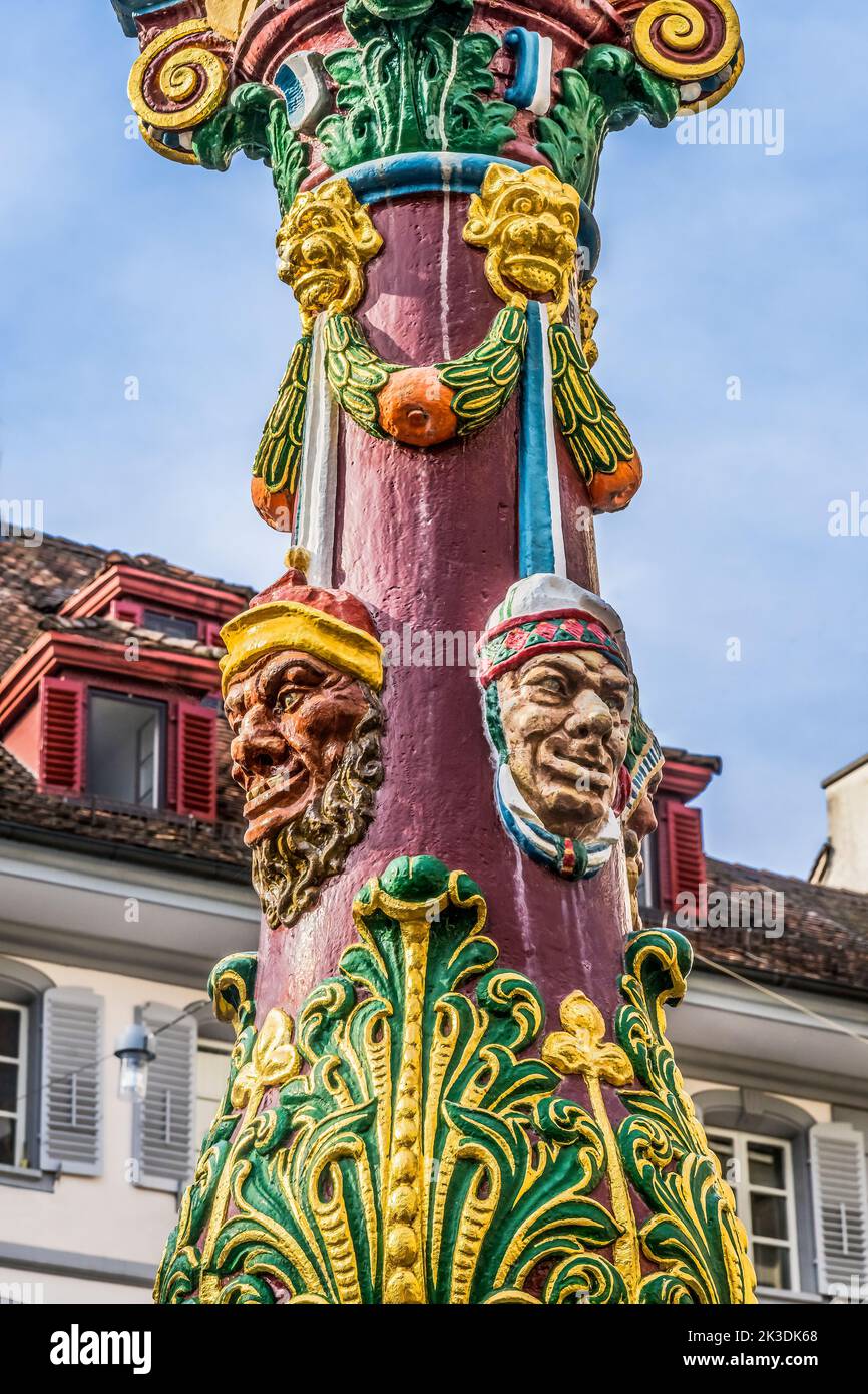 Heads Statues Statue Fritschi Fountain Kapellplatz Lucerne Switzerland ...