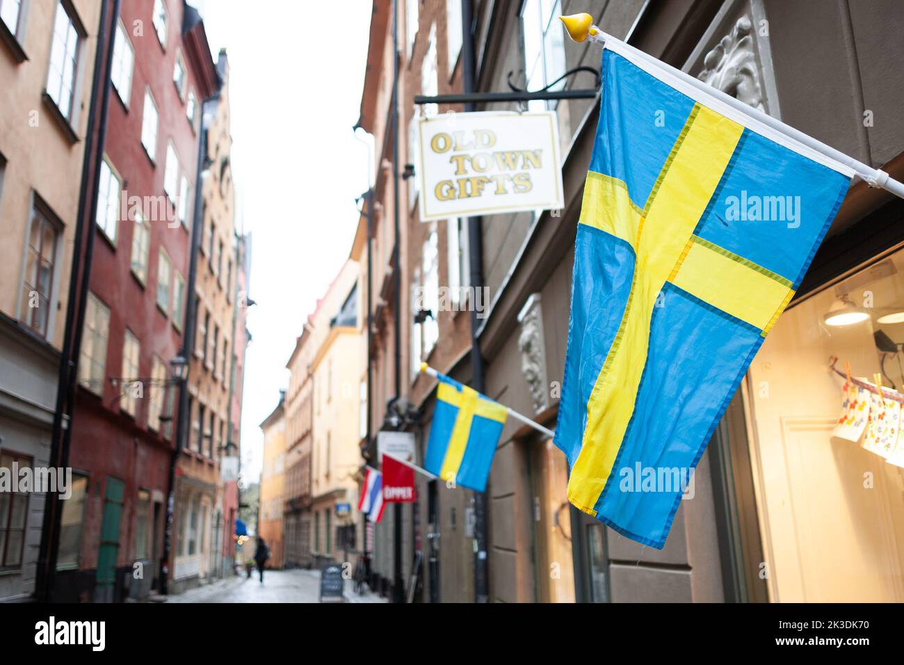 A Swedish flag hanging on the wall in Stockholm, Sweden Stock Photo - Alamy