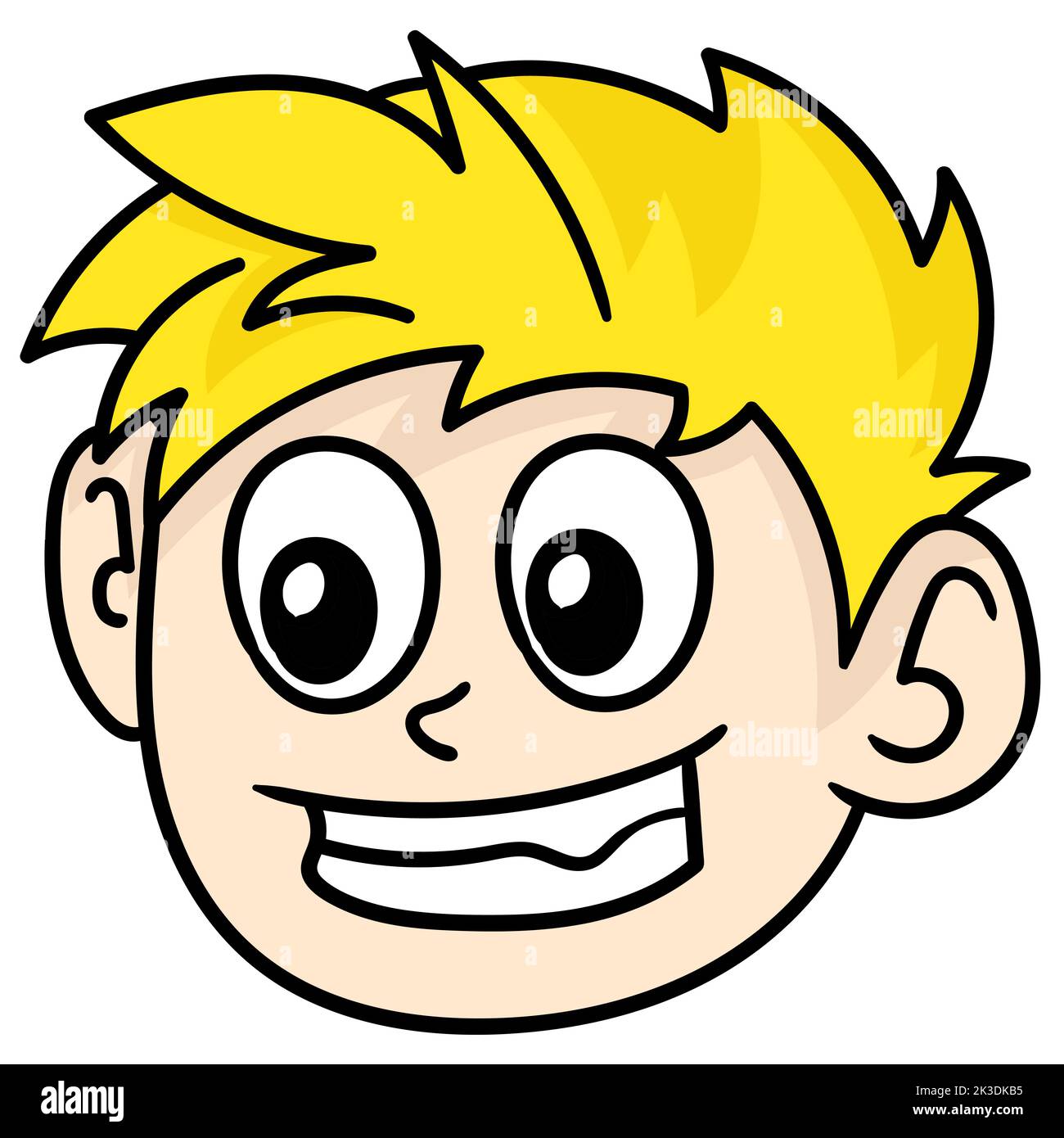 A colorful vector illustration of a funny boy face with yellow hair ...