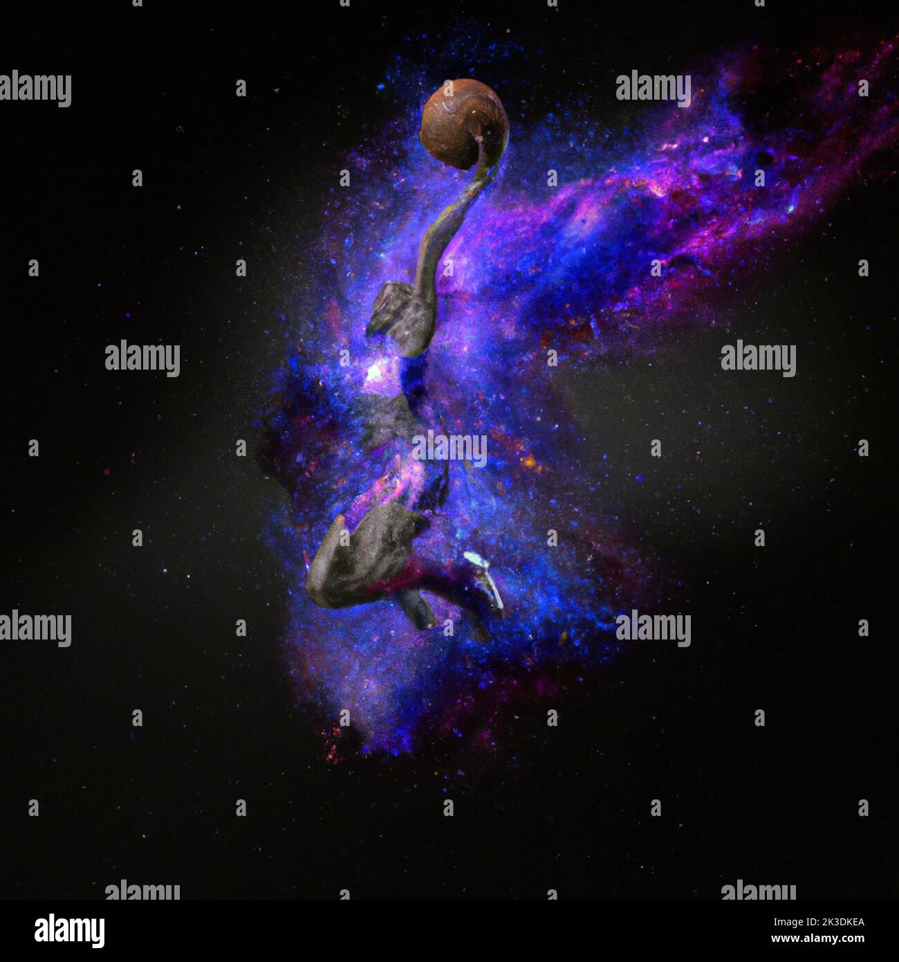 drawing painting of a basketball player dunking as an explosion of a ...