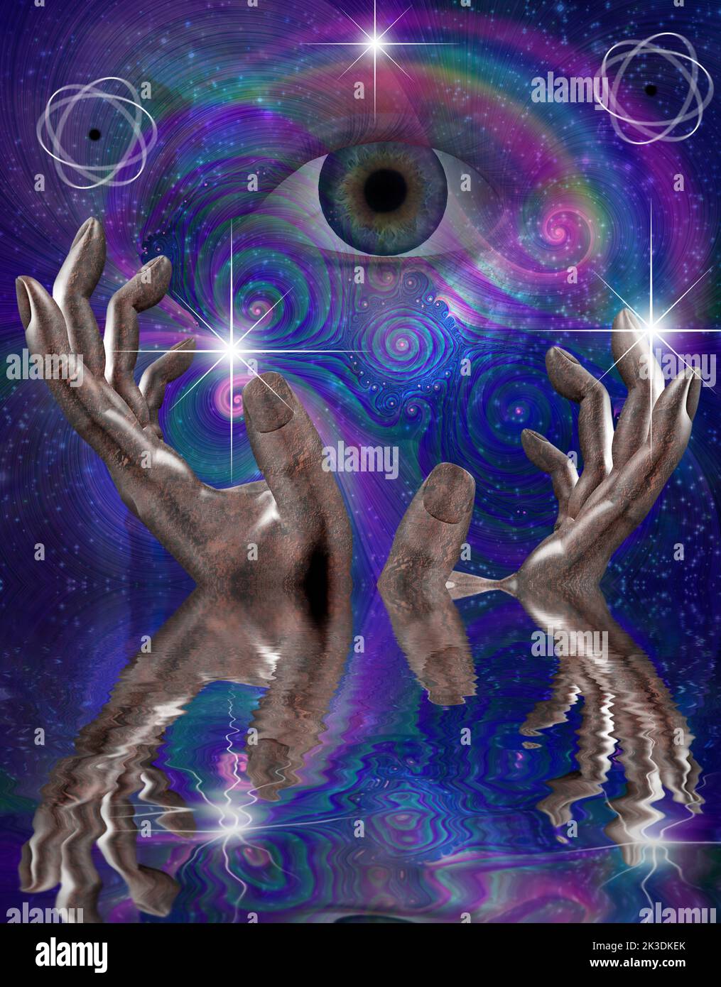 Hands manipultae atomic forces. 3D rendering Stock Photo - Alamy