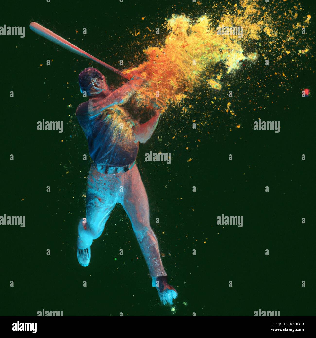 a baseball player swinging the ball hitting with the club, depicted as ...
