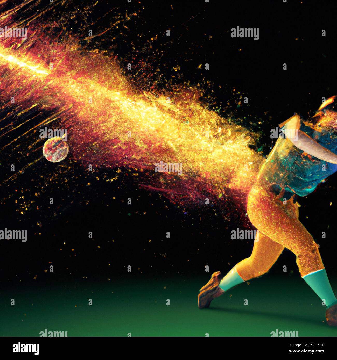 a baseball player swinging the ball hitting with the club, depicted as ...