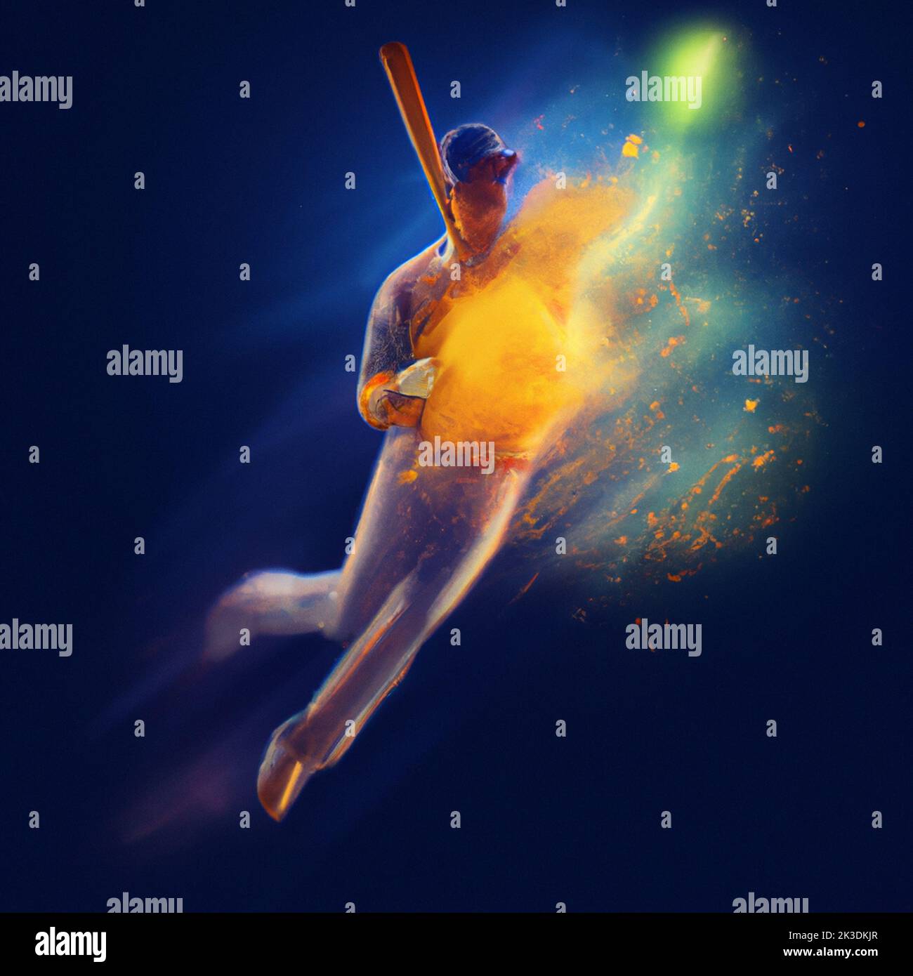 a baseball player swinging the ball hitting with the club, depicted as ...