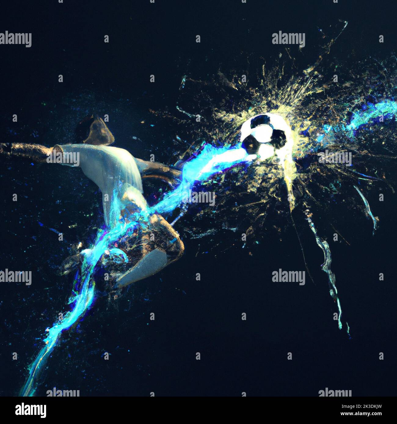 soccer player striking the ball, depicted as an explosion of ultra ...