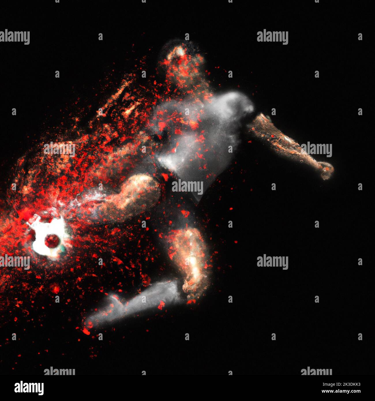soccer player striking the ball, depicted as an explosion of ultra ...