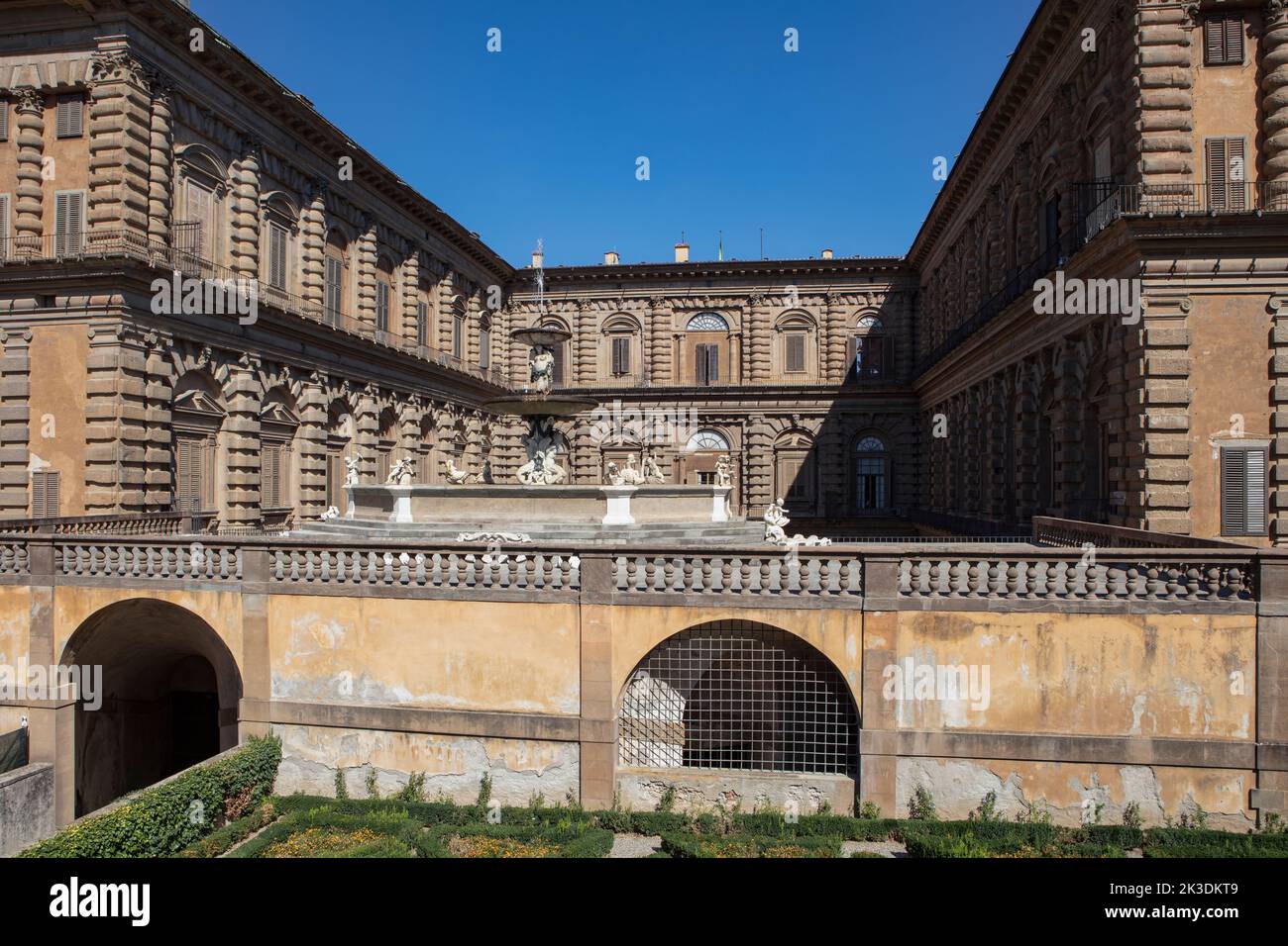 View of the majestic renaissance courtyard facades of the Pitti Palace ...