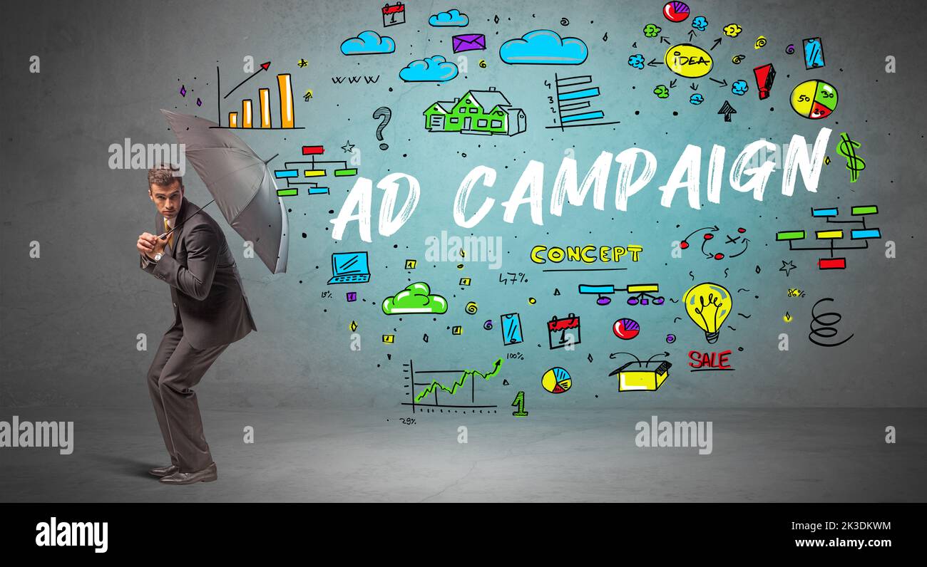 businessman hiding behind umbrella concept Stock Photo - Alamy