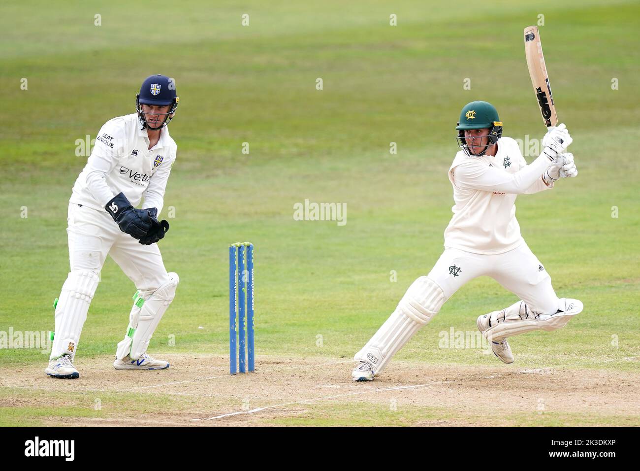 Nottinghamshire's Matthew Montgomery (right) in action during day one ...