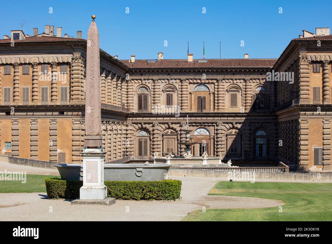 View of the majestic renaissance courtyard facades of the Pitti Palace ...