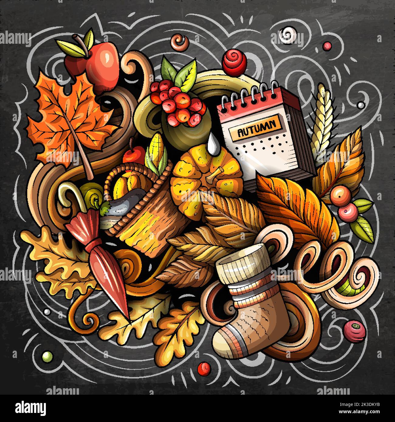 Autumn cartoon vector doodles illustration Stock Vector Image & Art - Alamy