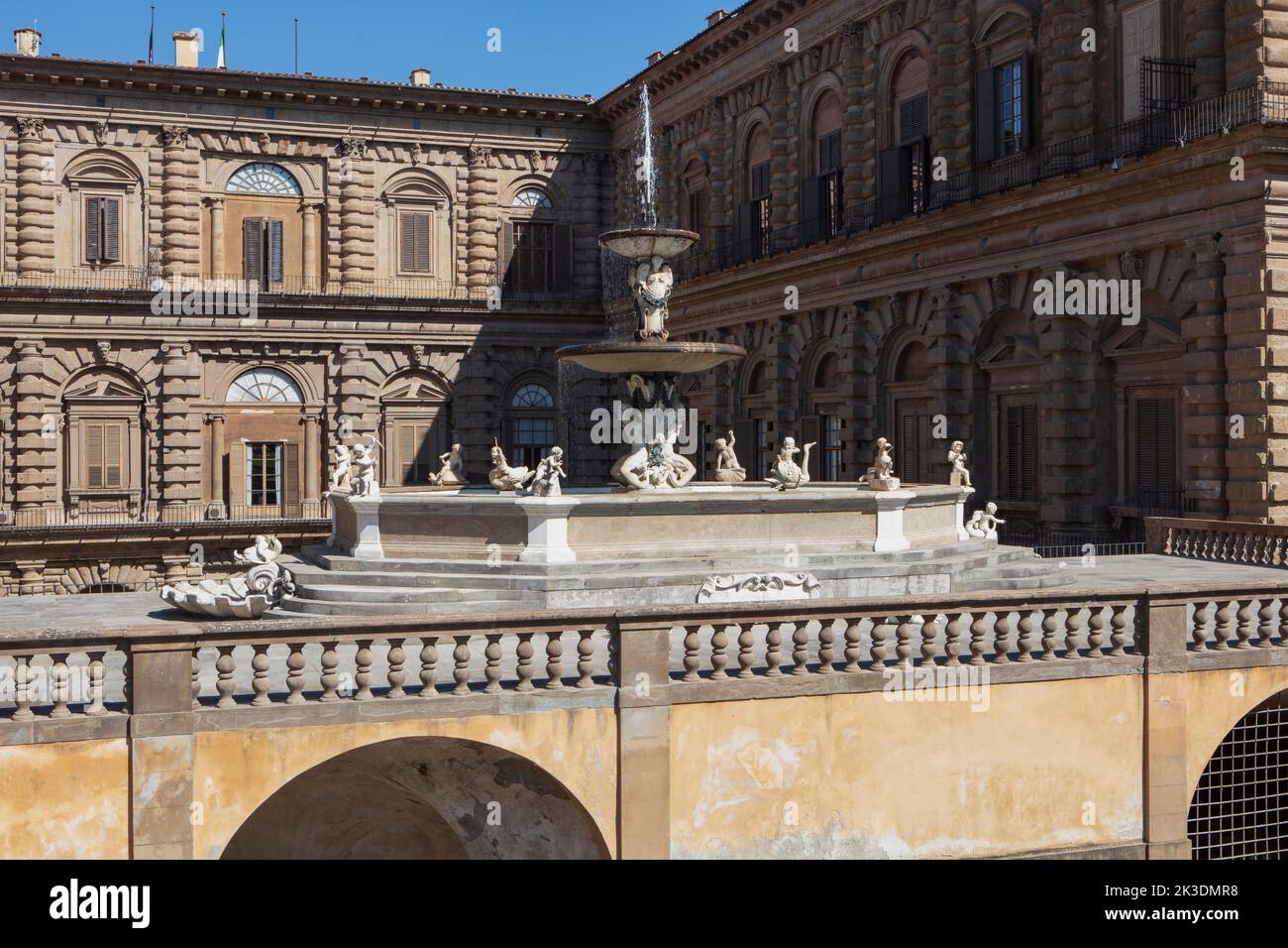 View of the majestic renaissance courtyard facades of the Pitti Palace ...
