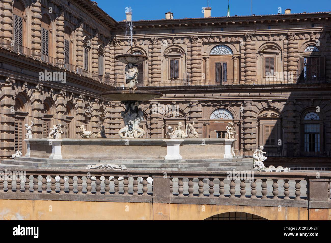 View of the majestic renaissance courtyard facades of the Pitti Palace ...
