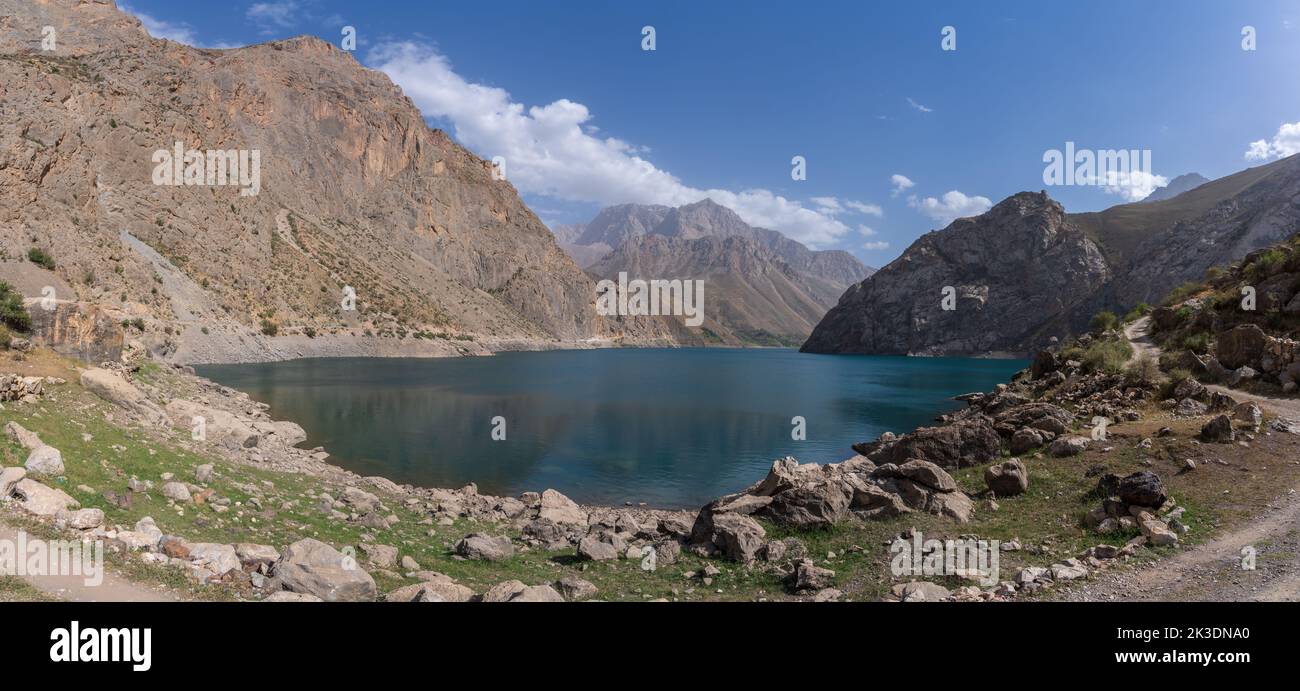 Mountain landscape panorama with turquoise blue lake in the Marguzor ...