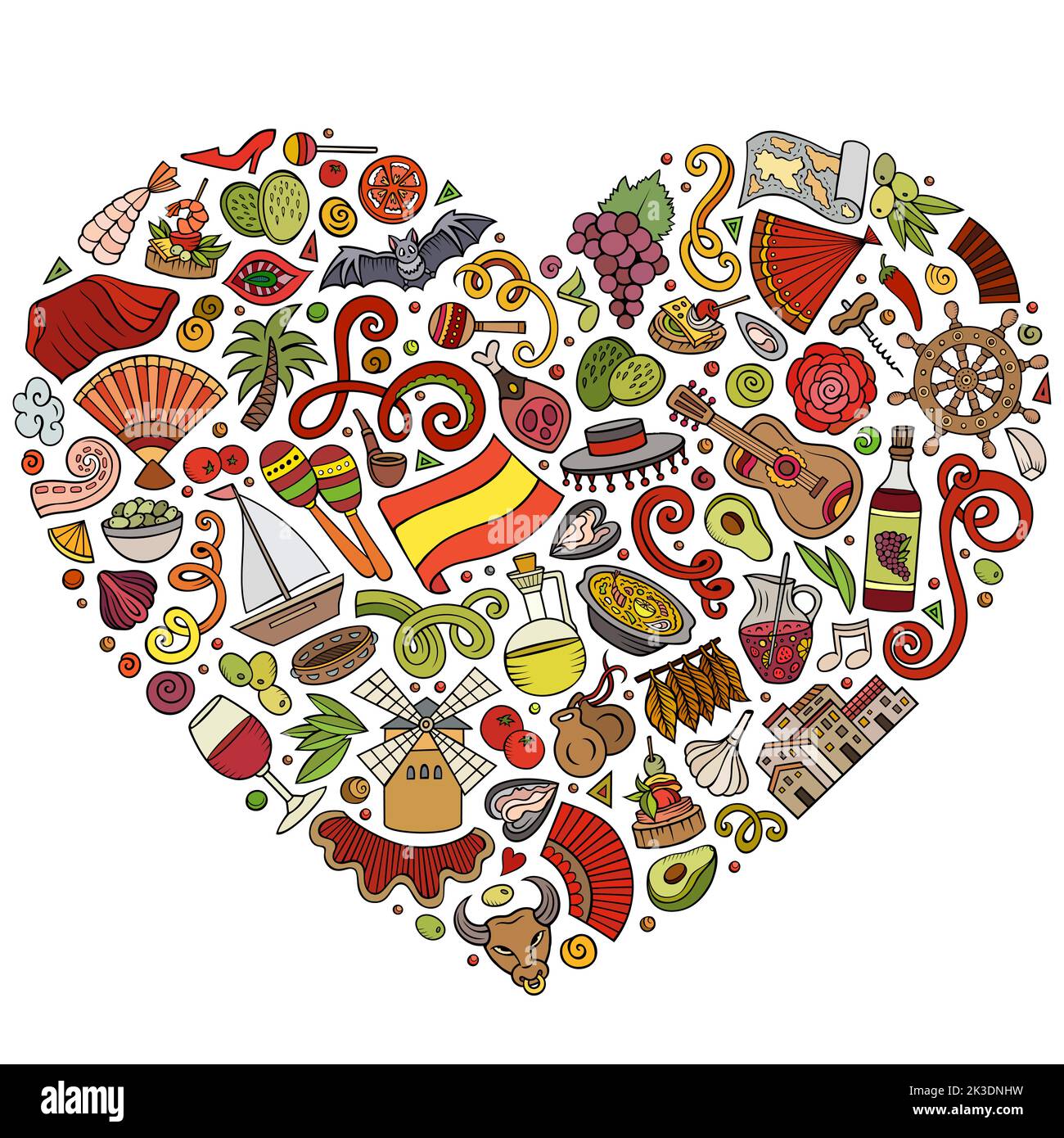 Set of Spain cartoon doodle objects, symbols and items Stock Vector ...