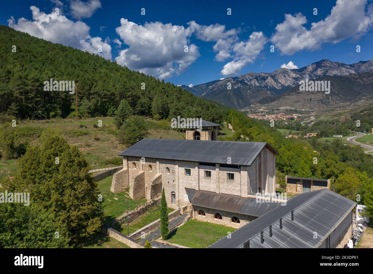 Aerial view of the monastery of Sant Llorenç prop Bagà. In the ...