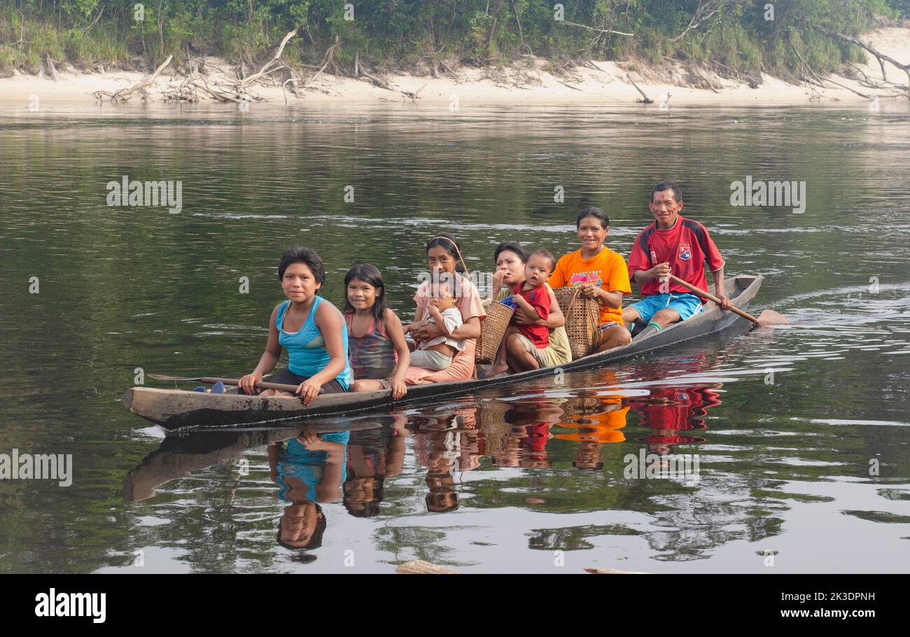 Colombia, Piraparana, Tukano indians returning to Piedra Ni Stock Photo ...