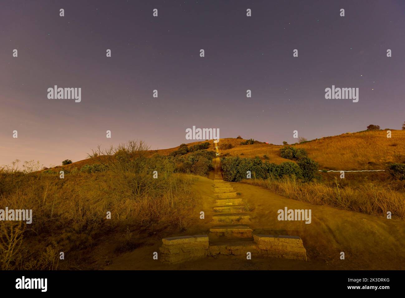 Night view of the trail of Baldwin Hills Scenic Overlook at Los Angeles ...