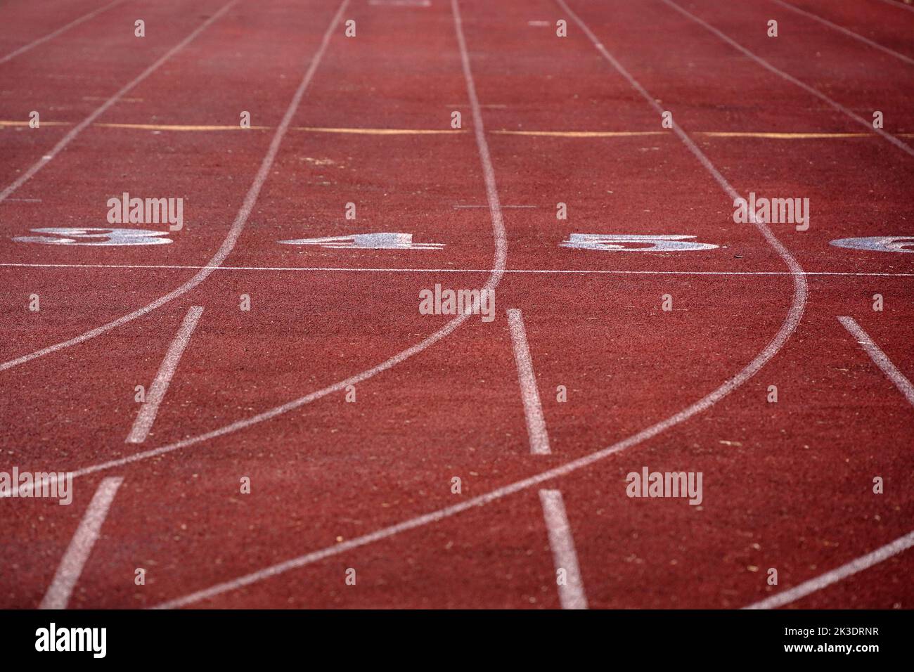 running athletic track lanes racetrack detail surface no people Stock ...