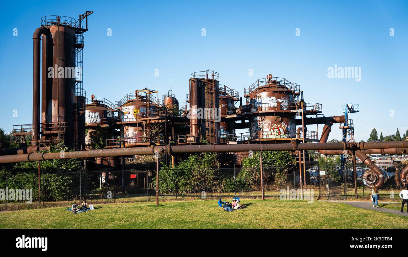 A closeup of amazing Gas Works Park structure in downtown Seattle ...