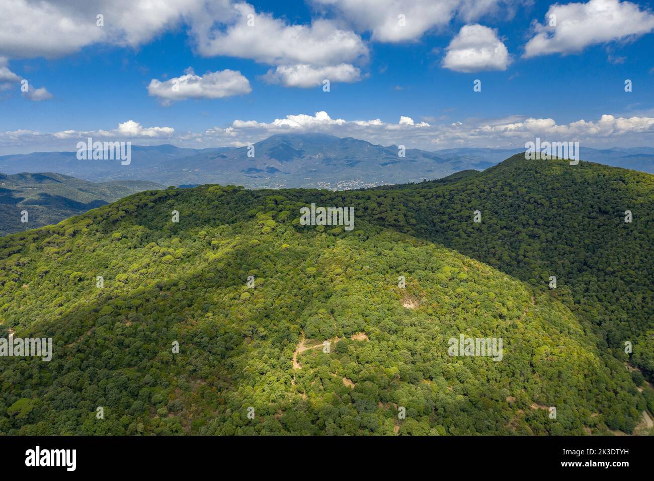 Aerial view of the Montnegre mountain. In the background, the Montseny ...