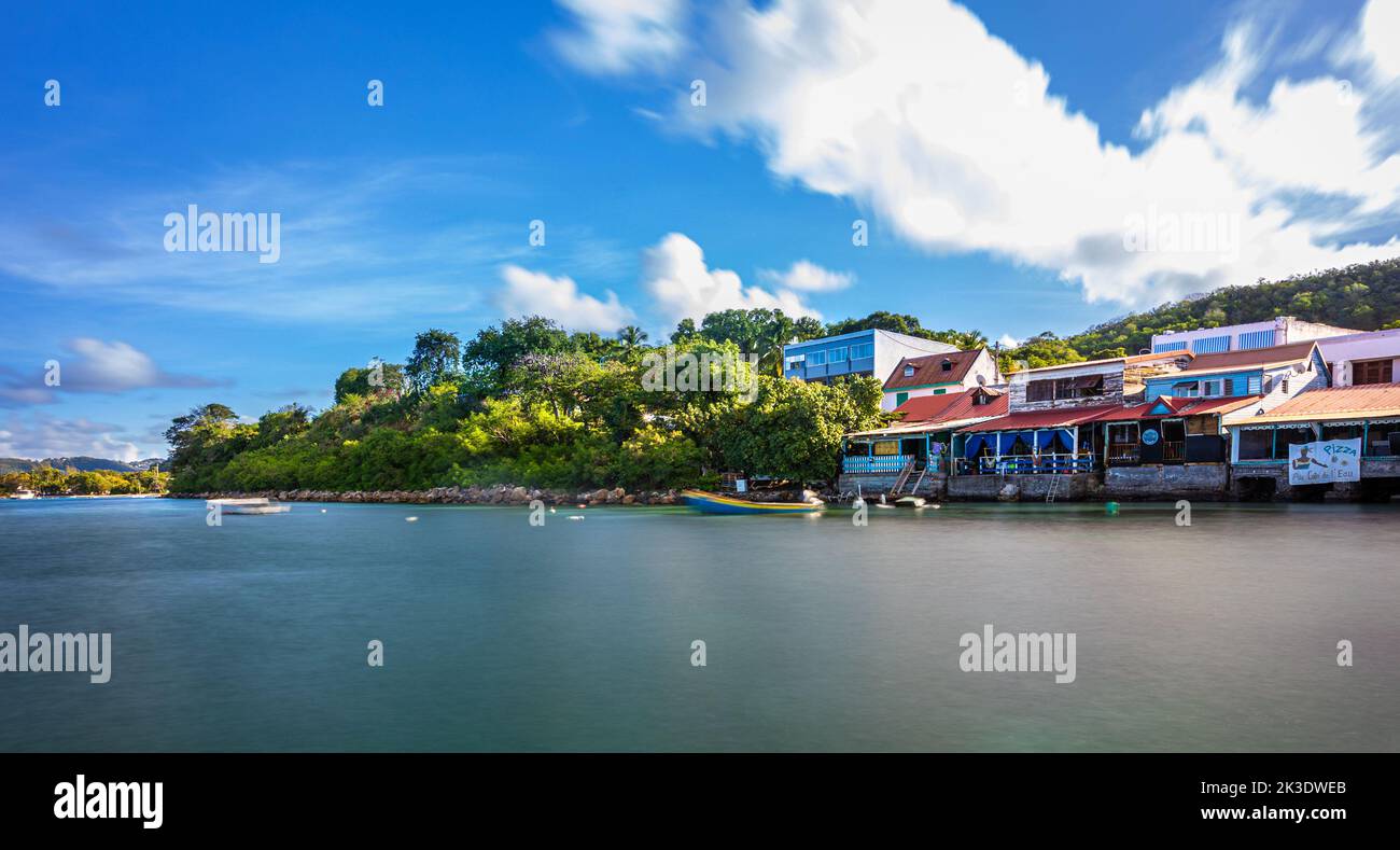 Martinique: colourful facades of houses along the waterfront, between ...