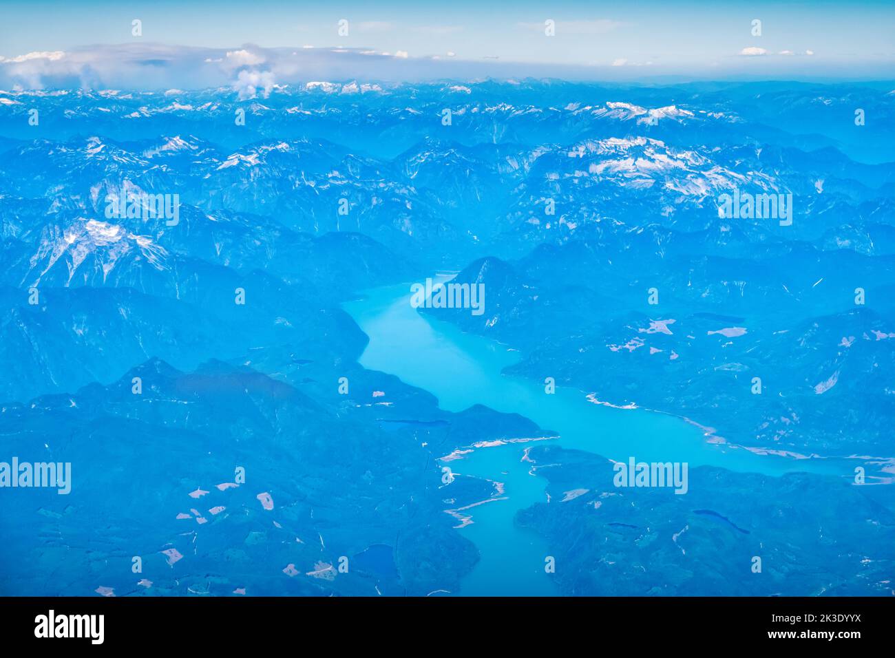 Stave Lake and the Coast Mountains with forest fires visible in the ...