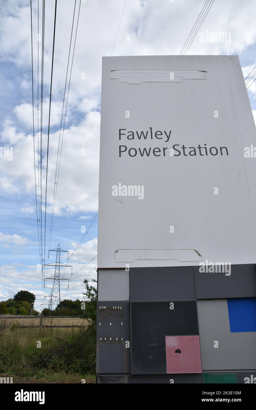 Fawley Power Station Sign With Telephone Cables Behind It Stock Photo ...