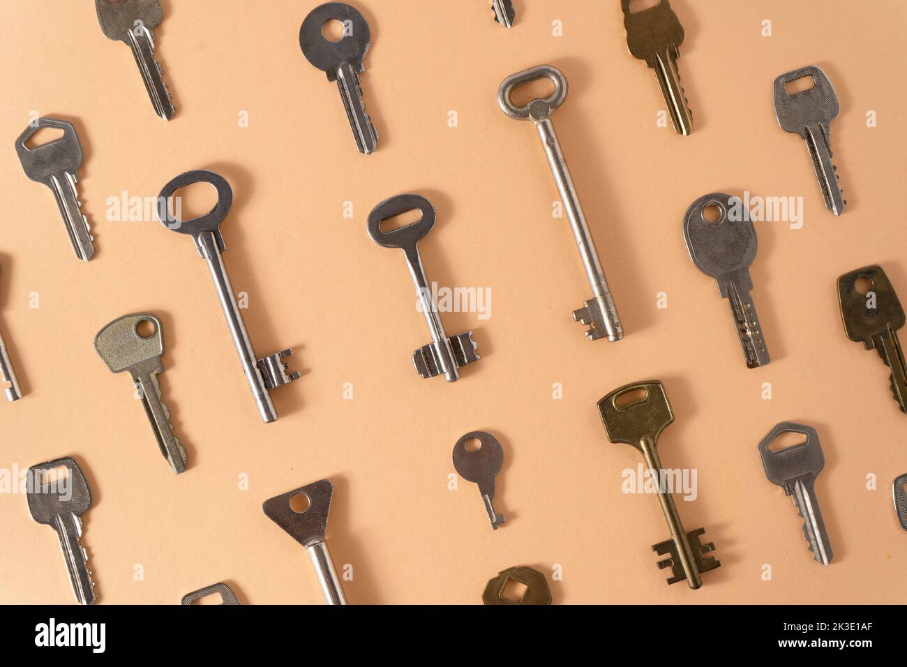 Key pattern. Background from different old keys. view from above. Door ...