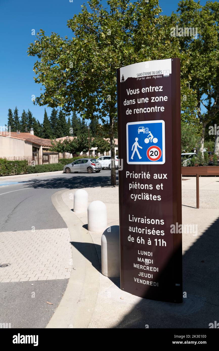 Signs in the French village of Saint-Étienne-du-Grès, Provence, to aid ...