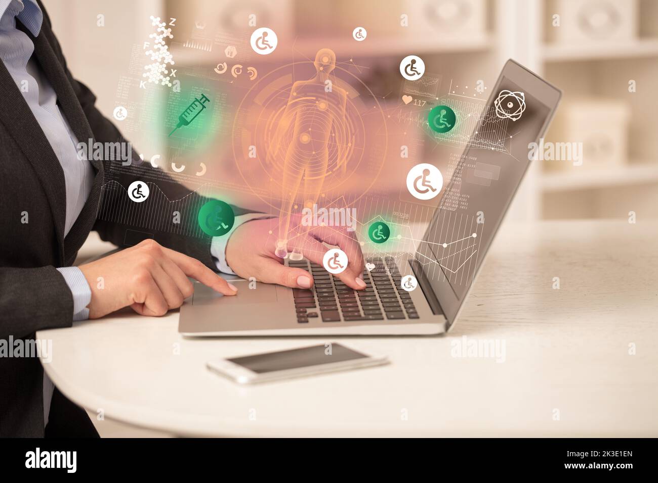 Doctor working on laptop with healthcare concept Stock Photo - Alamy