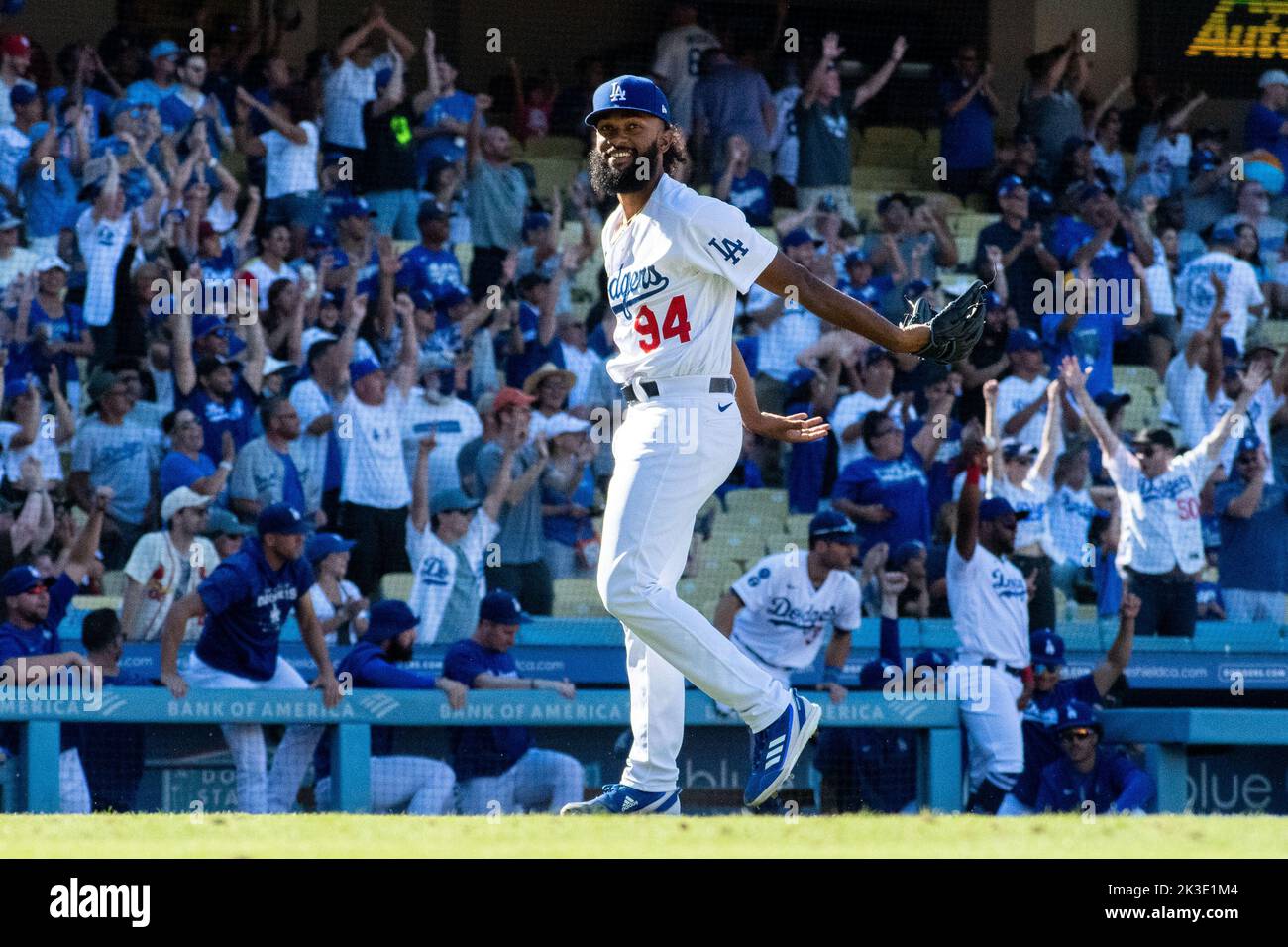 Los Angeles Dodgers starting pitcher Andre Jackson (94) celebrating win ...