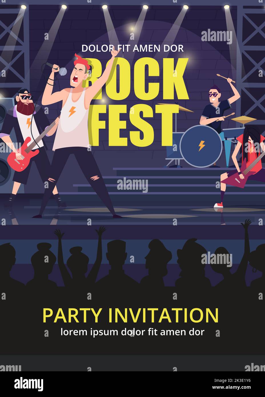 Rock party invitation. Print poster design for music rock performance ...