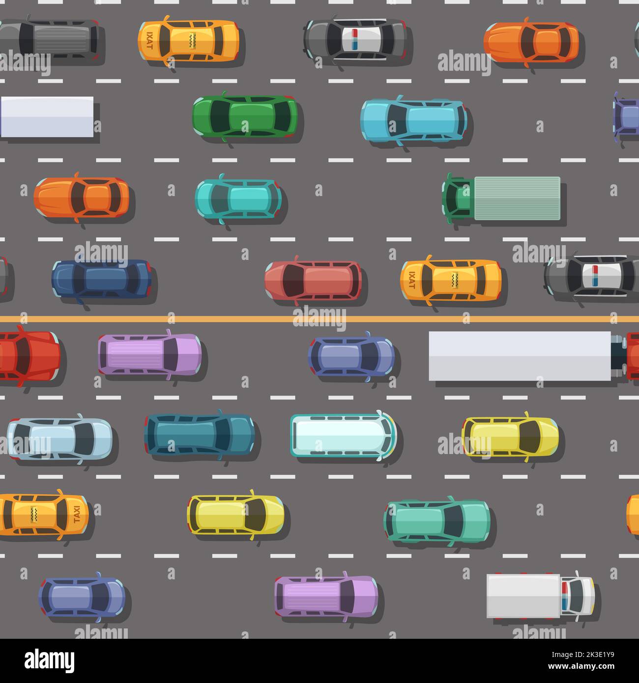 Cars pattern. Machines on road city heavy traffic swanky vector ...