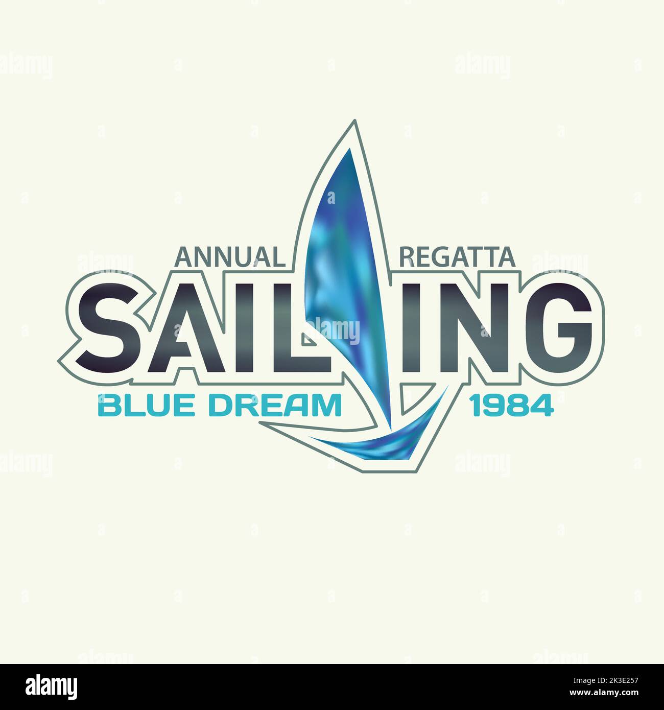Graphic emblem for annual sailing regatta with blue sailboat. Vector ...
