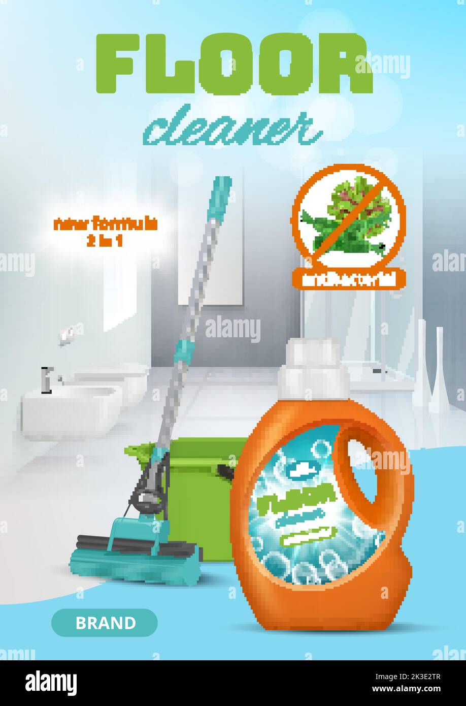 Household cleaning realistic poster with floor cleaner bottle vector ...