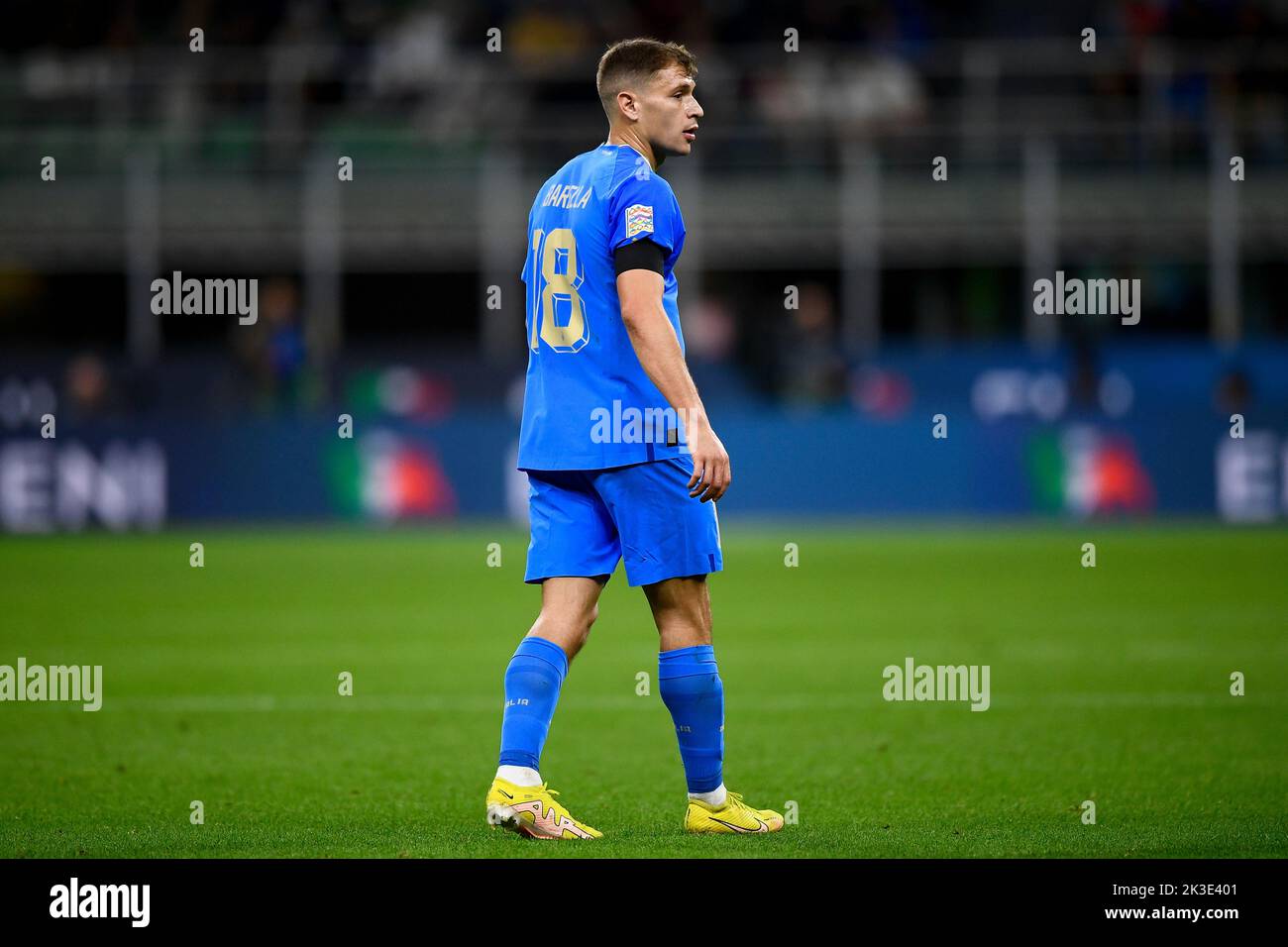 Milan, Italy. 23 September 2022. Nicolo Barella of Italy looks on ...